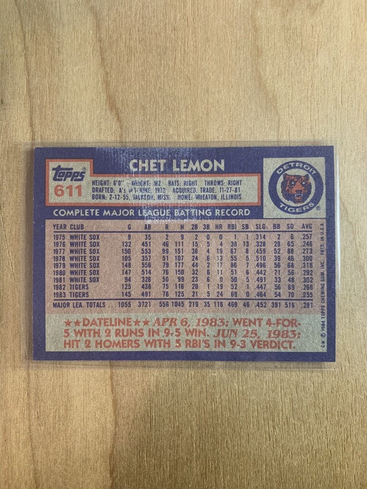 1984 Topps Baseball Card #611 - Chet Lemon (Detroit Tigers) | eBay