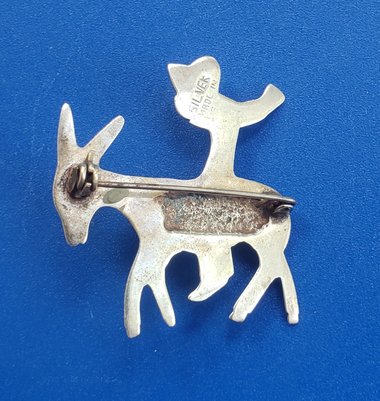 Vintage Sterling Silver Cowboy Donkey Brooch Pin with… - Gem