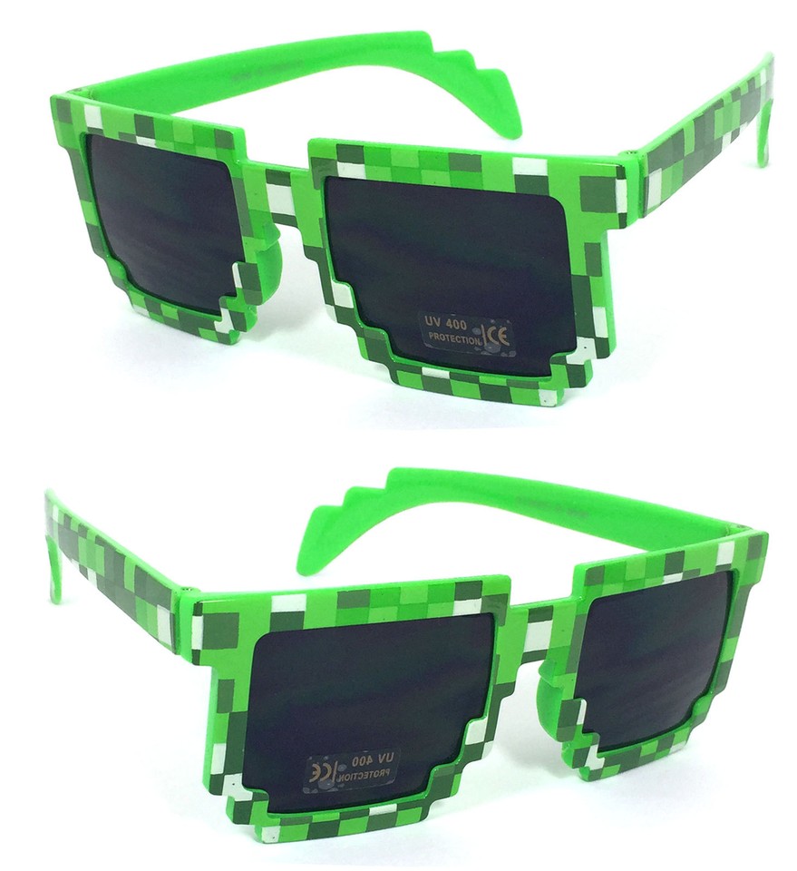 8-Bit Pixel Retro Novelty Gamer Geek Costume Halloween Sunglasses Green ...
