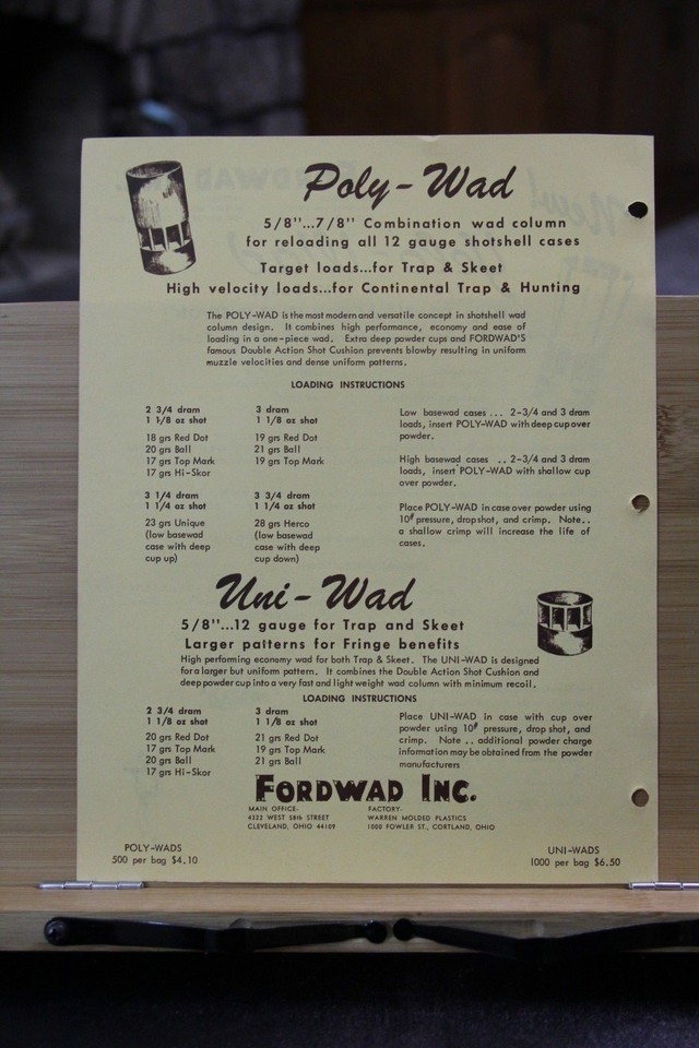 Brochure FordWad Inc. Yelo-Wad Poly-Wad Uni-Wad Cortland Ohio OH ...