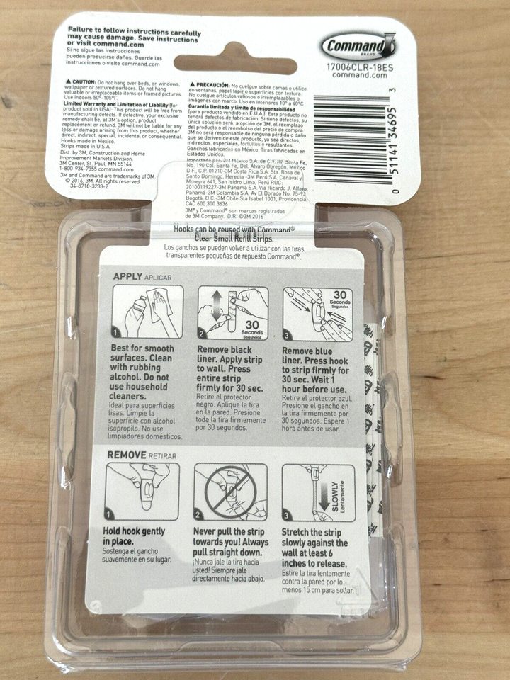 3M Command Clear Mini Adhesive Hook, 18 hooks, 24 Stripes 17006CLR-18ES ...