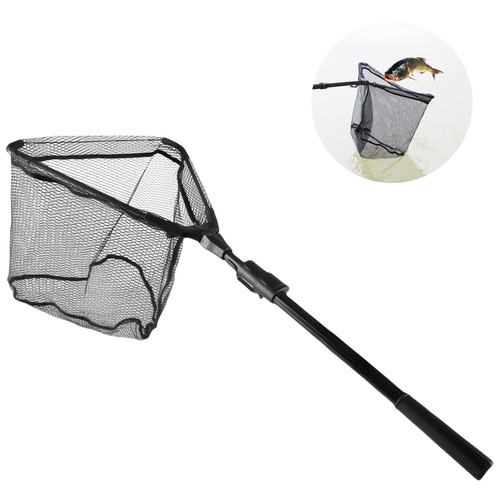 Fishing Net Rubber Mesh Fly Trout Salmon Carp Large Landing Folding ...