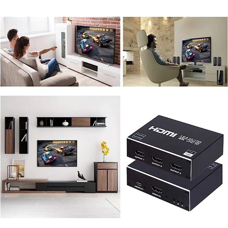 1x3 HDMI Splitter 1 in 3 Out HDMI Splitter Audio Video Splitter Box 4 ...