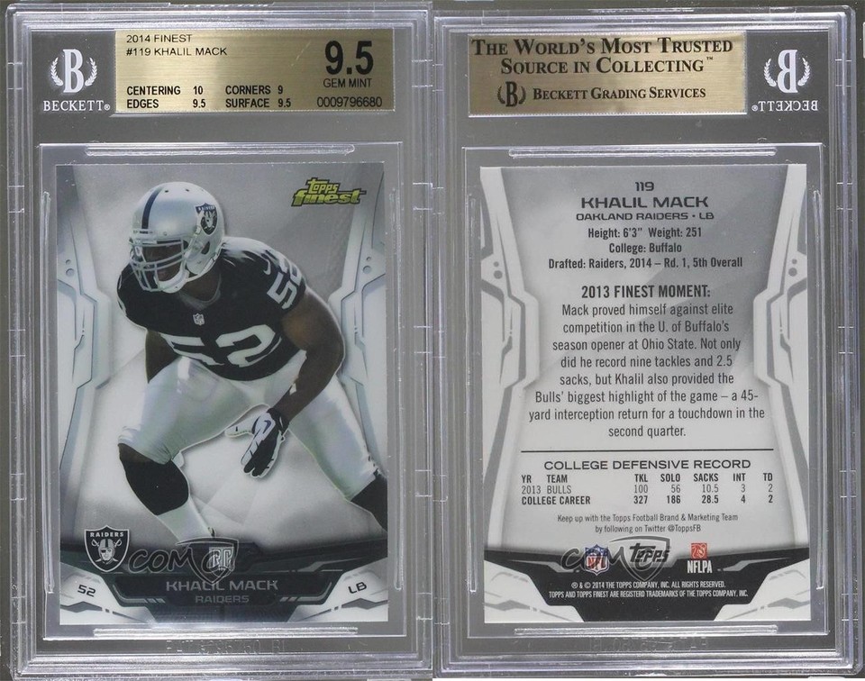 2014 Topps Finest Khalil Mack #119 BGS 9.5 GEM MINT 0a1 | eBay UK
