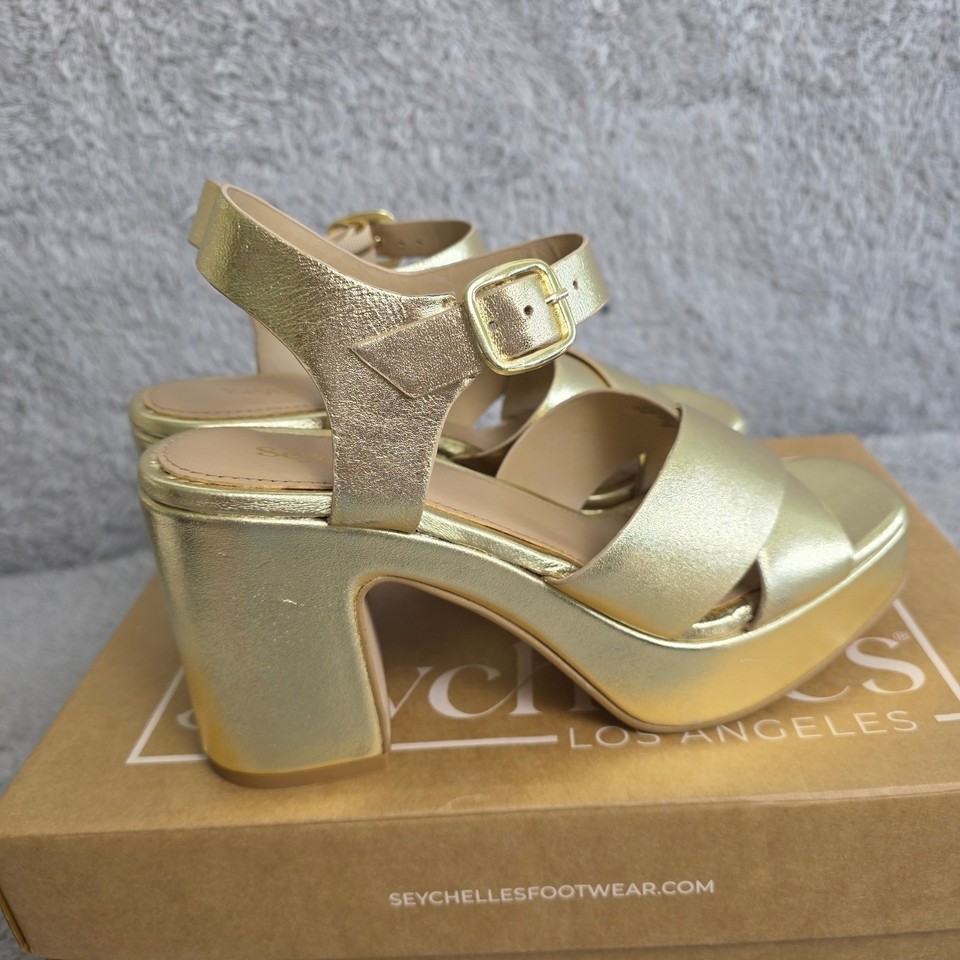 Seychelles Gold Leather Platform Block Heel Sandals Size 9.5 Women's ...