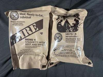 2-MILITARY MRE MEAL SPAGHETTI WITH BEEF W/SAUCE & MEATBALLS IN MARINARA ...
