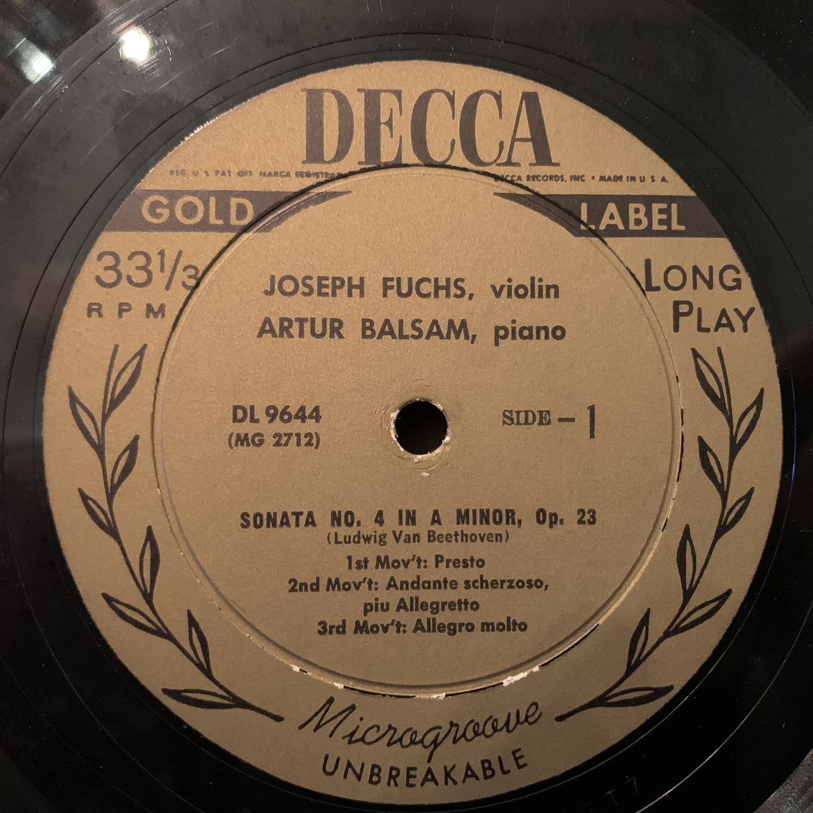 JOSEPH FUCHS violin - BEETHOVEN Sonatas #4 & 7 - Balsam - DECCA DL 9644 ...