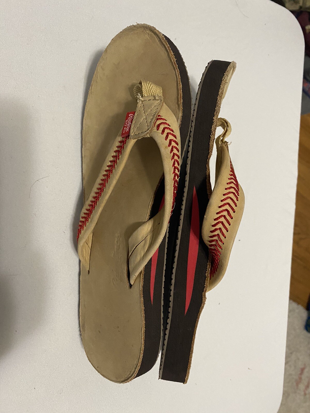 Rawlings Women’s Baseball Flip Flop Sandals Stitch Nubuck Leather ...