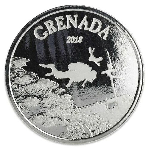 2018 $2 GRENADA DIVER SILVER COIN .999 25,000 MINTAGE BRILLIANT ...