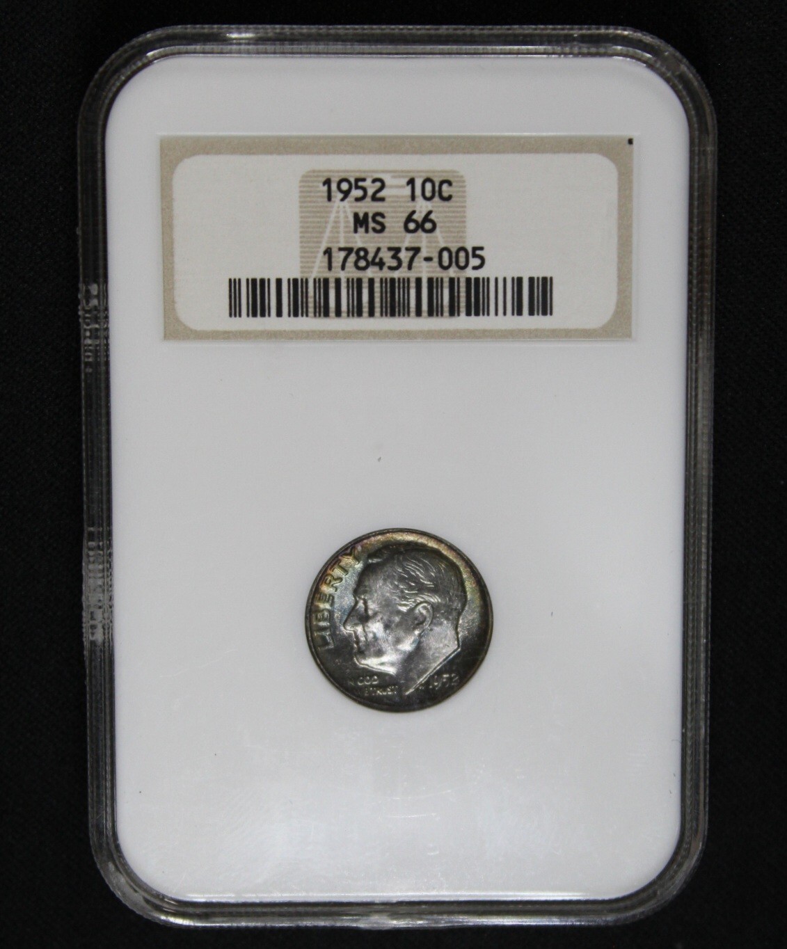 1952 Toned Roosevelt Silver Dime NGC Fatty Graded MS66 Rainbow Color ...