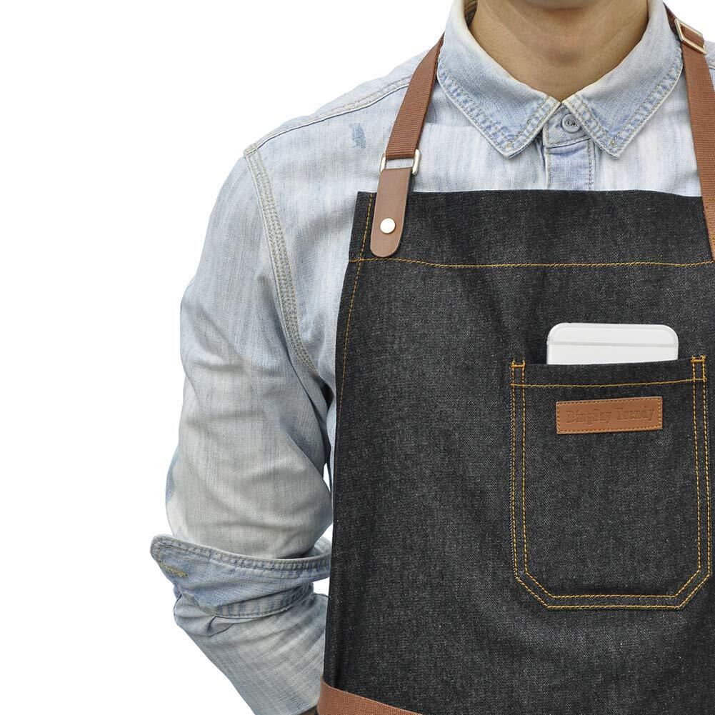 Denim Chef Apron With Pockets Mens Womens Professional Kitchen Bib ...
