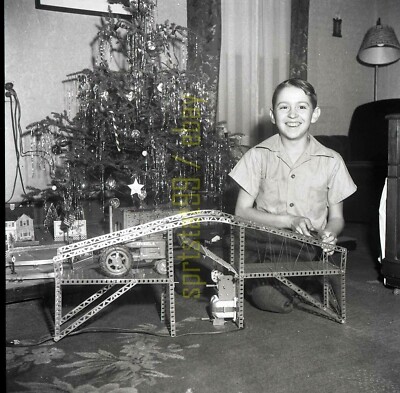 Kid with Christmas Toys - Erector Set Bridge - c1940s - Vintage B&W ...