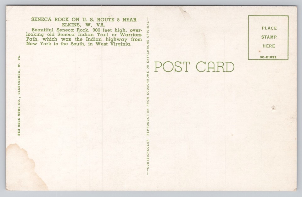 Elkins West Virginia, Seneca Rock, US Route 5, Indian Trail, Vintage ...