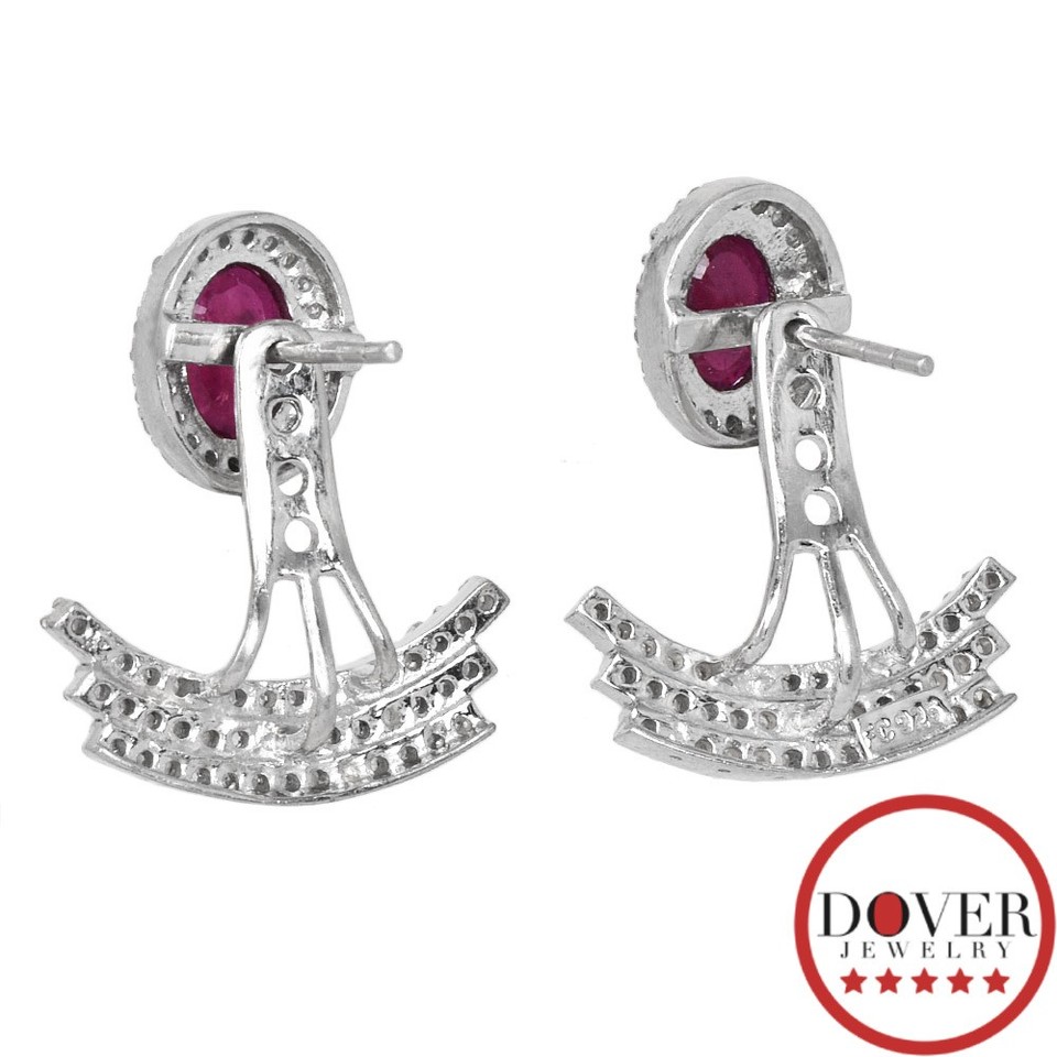 Estate Diamond 2.80ct Ruby Silver Oval Cut Stud Earrings Jackets 6.3 ...