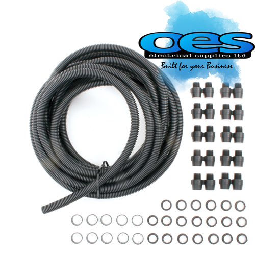 BLACK PVC KOPEX 20MM FLEXIBLE CONDUIT 10MT CONTRACTOR PACK WITH 10 ...