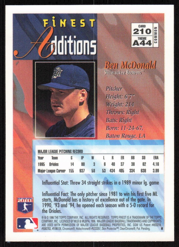 1996 Finest #210 Ben McDonald - FREE SHIPPING | eBay