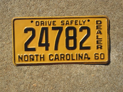 1960 North Carolina Dealer License Plate Drive Safely NC Ford Chevrolet ...