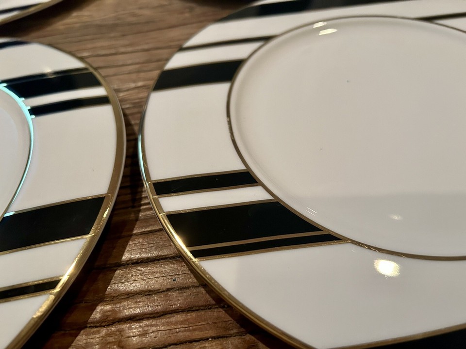 Mikasa Color Studio Salad Dessert Plates Black White Gold Bone China ...