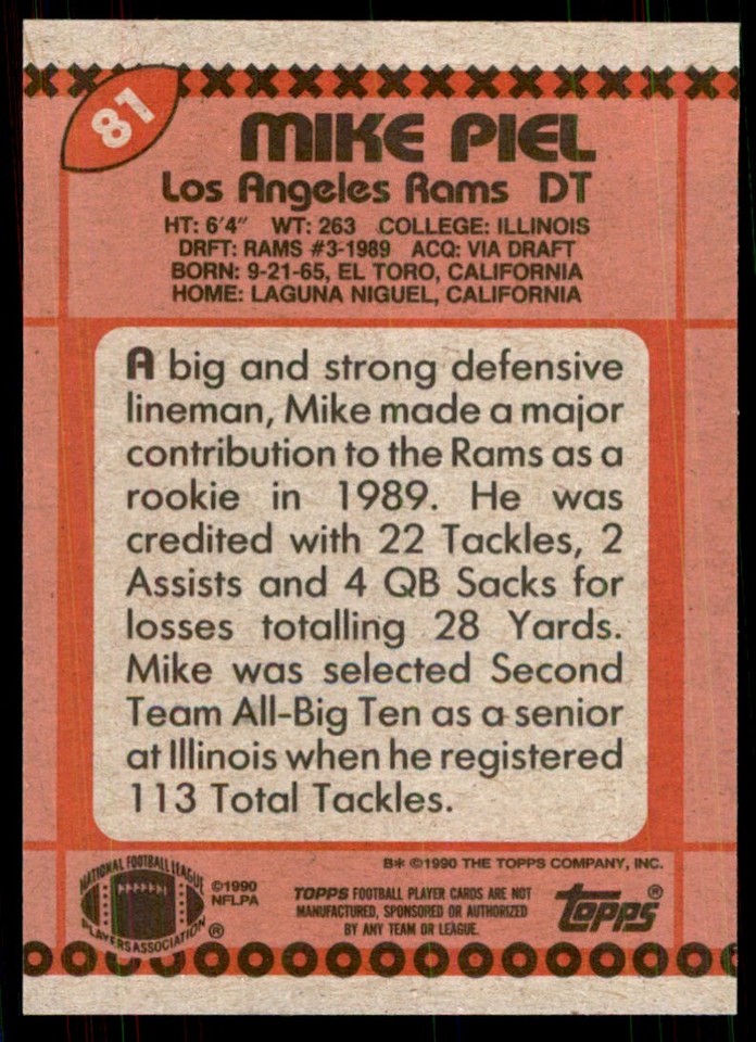 1990 Topps Mike Piel Football Cards #81 | eBay