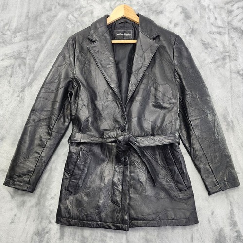 Vintage 90s Leather Works Patchwork Tie Waist Leather Jacket Size M ...