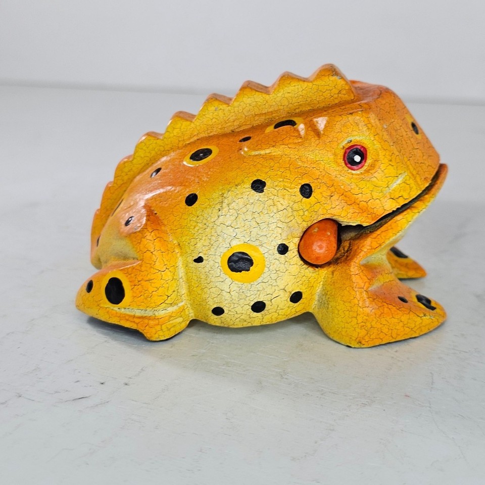 Hand Carved Wooden Croaking Frog Percussion Instrument Noise Maker ...