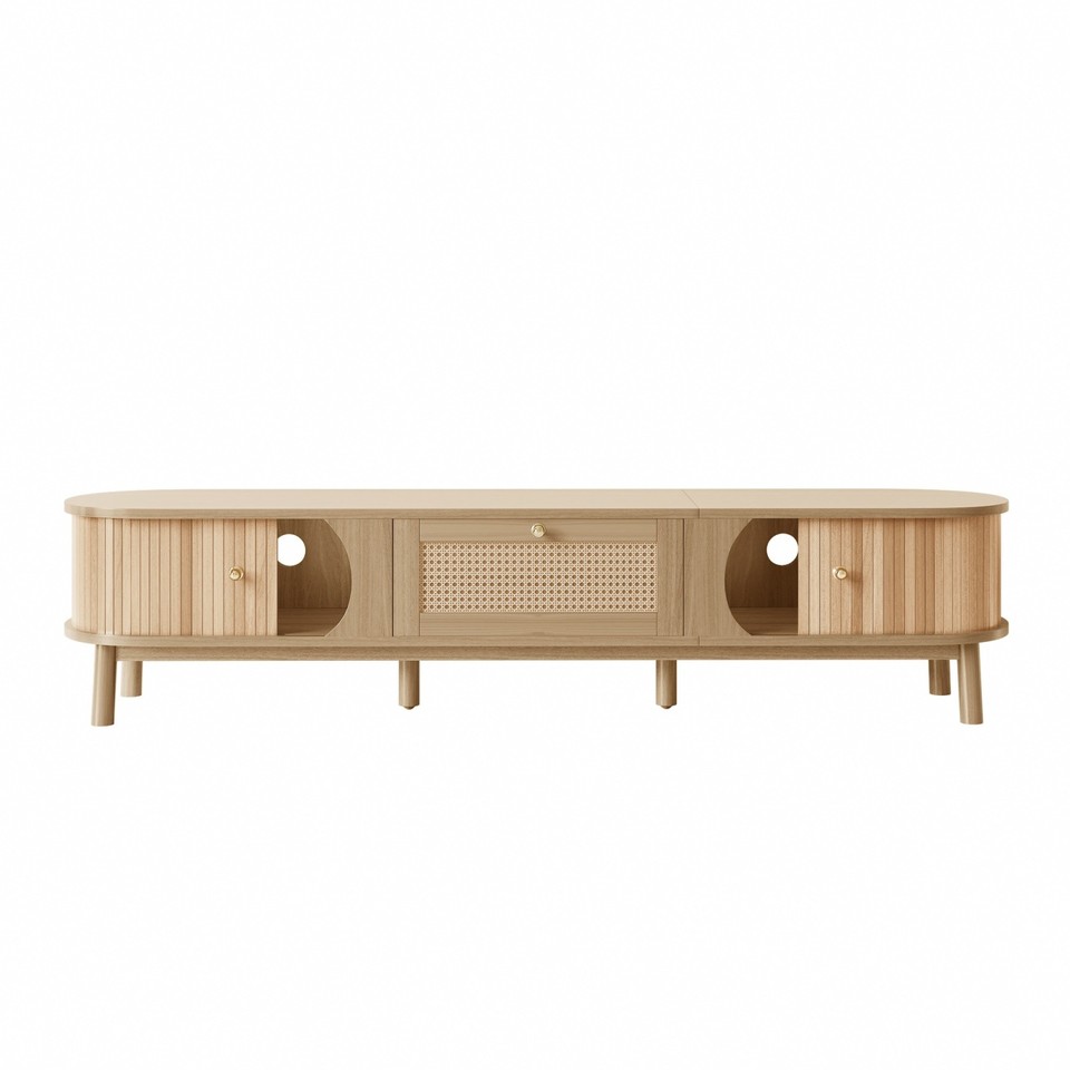 Wooden TV Stand Cabinet 170 cm TV Unit With Storage & Solid Wood Slide ...