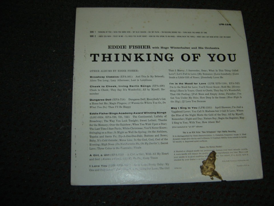 Eddie Fisher - Thinking Of You 1957 USA Mono Orig. VG+/VG+ | eBay