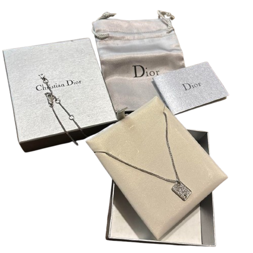 Christian Dior Necklace Logo Plate Pendant Silver-tone Women Jewlery ...