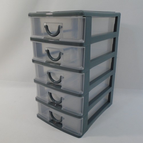 5 Drawer Mini Storage Stackable Desktop Organizer Unit Gray / Clear ...