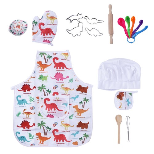 Kids Baking Chef Set Dinosaur Apron Oven Glove Chef Dress Up Kitchen ...