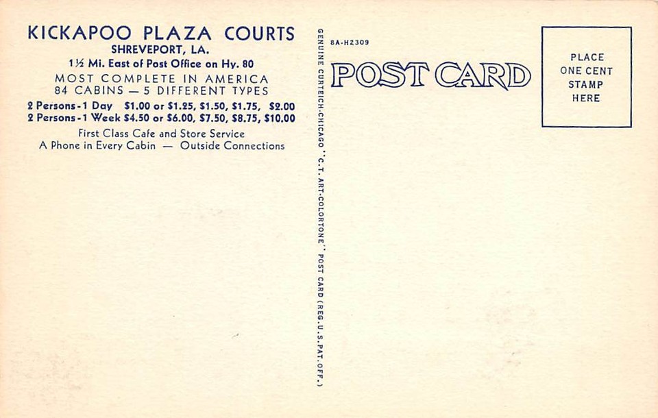 LA~LOUISIANA~SHREVEPORT~KICKAPOO PLAZA COURTS~84 CABINS ALL WITH PHONES ...
