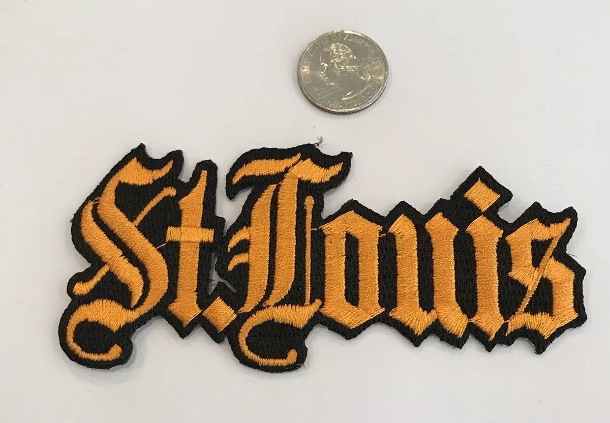 VINTAGE IRON ON EMBROIDERED ST. LOUIS PATCH. 4”x 2" GOLD -BLACK TRIM | eBay