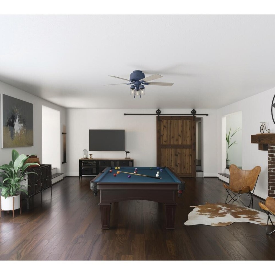 52" Indigo Blue Indoor Chandelier LED Ceiling Fan Clear Seeded Glass ...