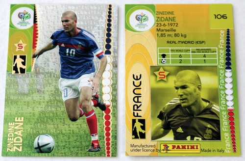 PANINI Soccer Card ZINEDINE ZIDANE France No. 106 FIFA World Cup ...