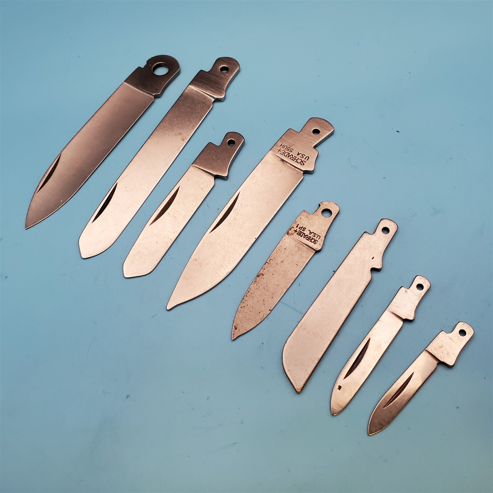 Lot of 8 Vintage Schrade Knife Making USA Blade Blanks Pocket folding ...