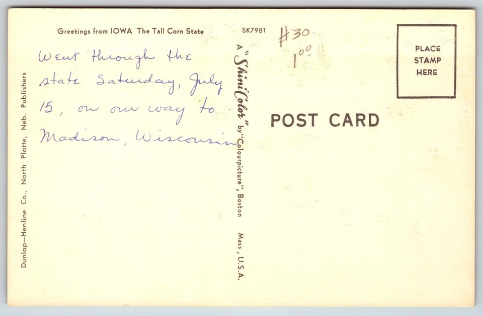 Postcard Greetings From Iowa, The Tall Corn State, Overview Map Of Iowa ...