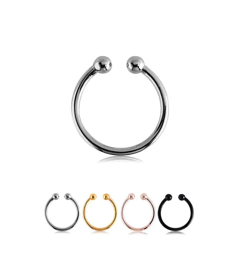 18G 5/16" G23 TITANIUM BALL FAKE CLIP ON HOOP NOSE SEPTUM EAR HELIX ...