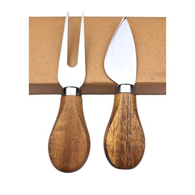 Cheese Knife Fork Wood Handle Set Charcuterie Stainless Spreader Snack ...
