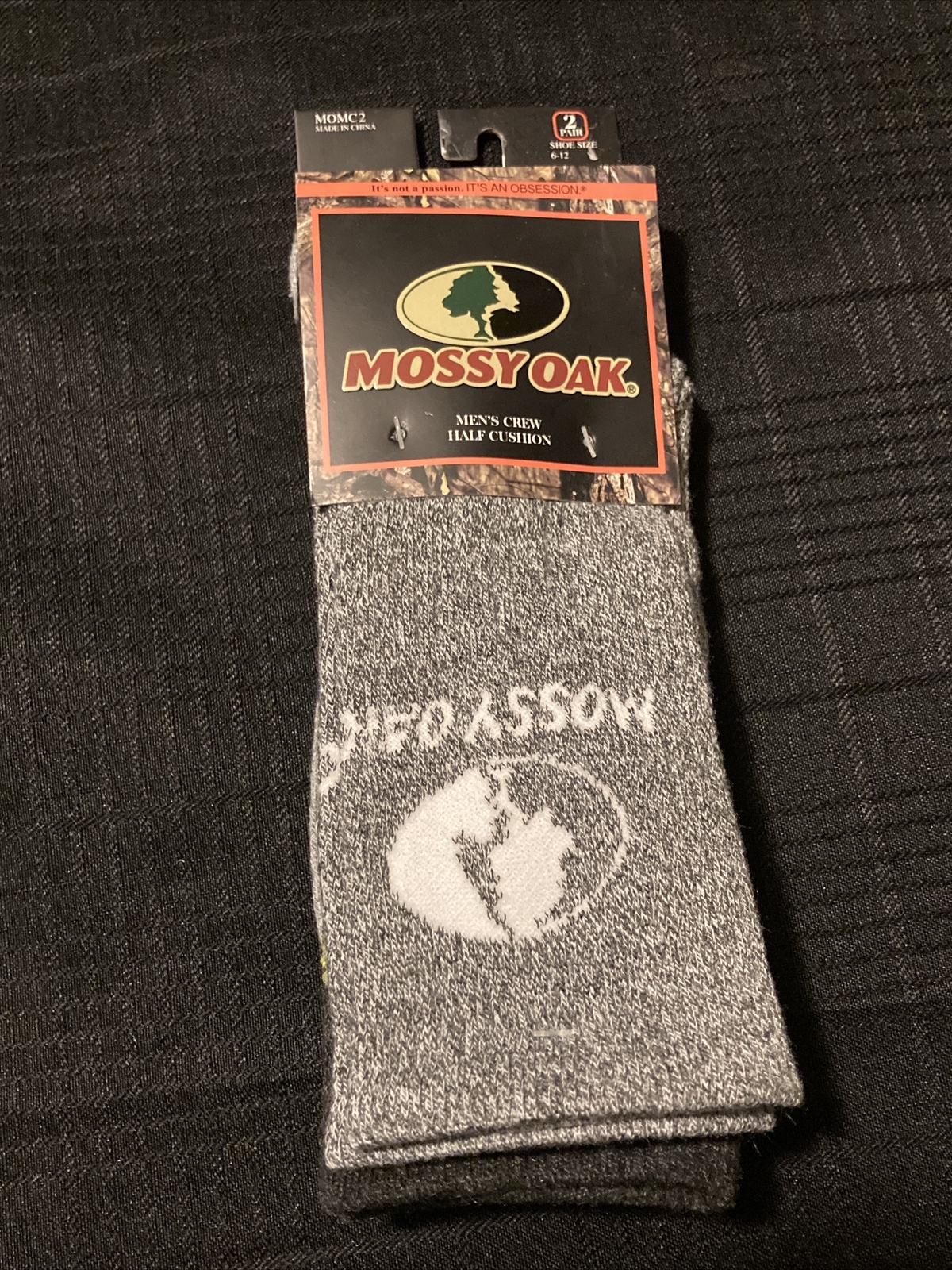 2 Pair Mossy Oak Crew Socks Adult Shoe Size 6-12 Hunting Gray Gift S5 ...