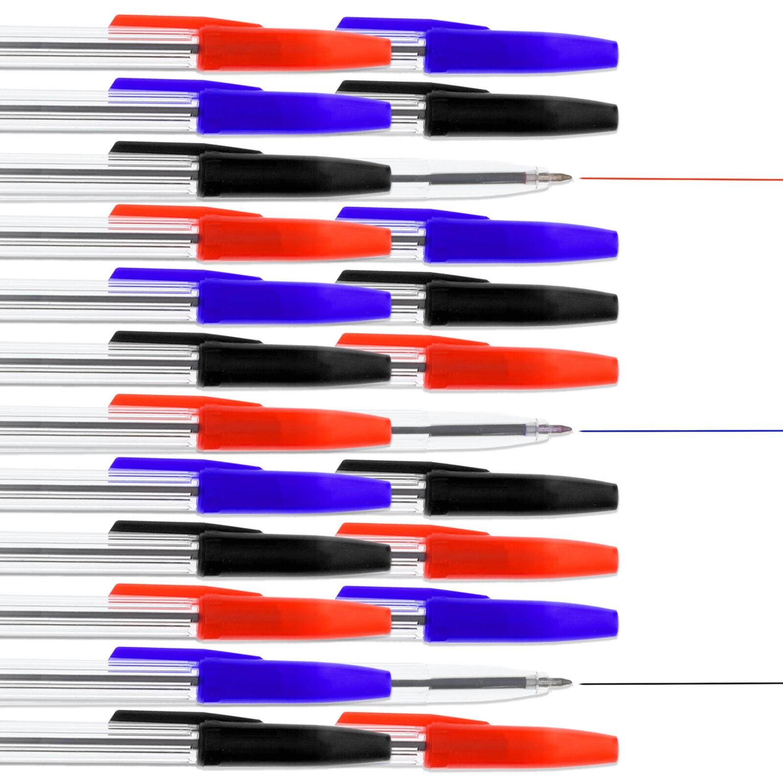 24 PACK BALLPOINT PENS Black Blue Red Ink Set Medium Nib Biro School ...