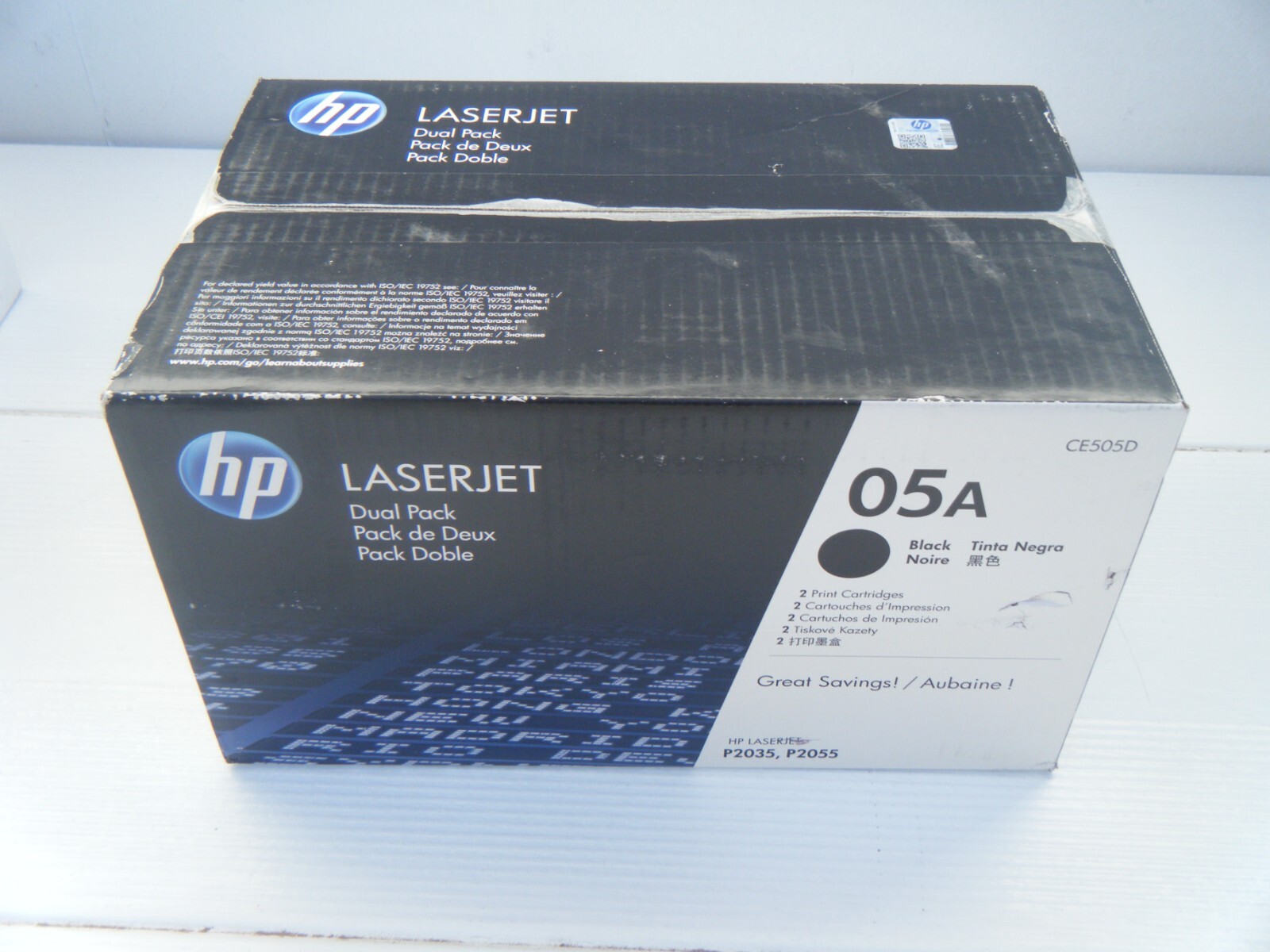 Two (2) New genuine Real hp CE505D, 05A Black Printer Cartridges (Dual ...