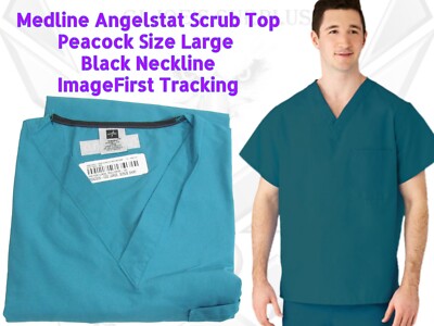 NEW Medline Peacock Unisex Angelstat Scrubs Scrub Top ImageFirst COG LG ...