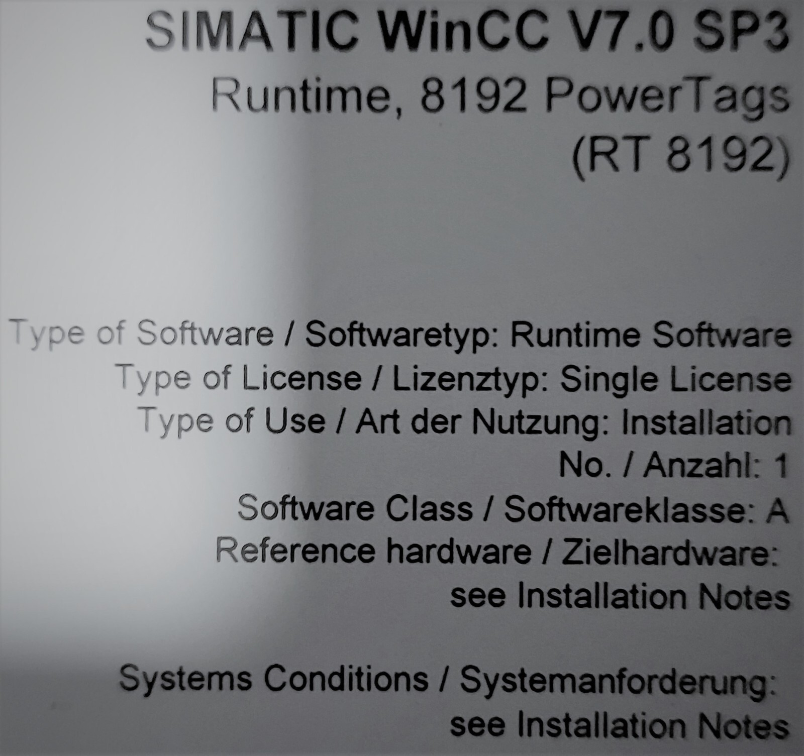 Siemes Simatic WinCC cert & license USB key Prof v7.0 SP3 runtime 8192 tags | eBay