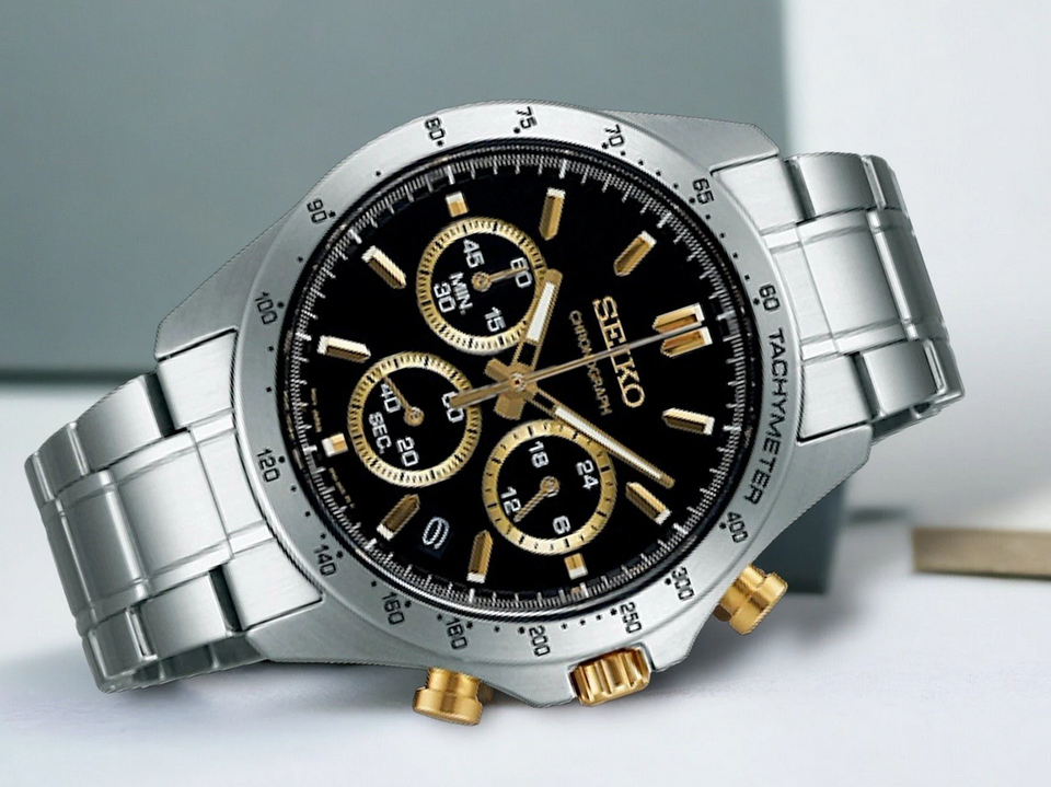 Seiko Spirit Black Dial Chronograph SBTR015 Stainless Steel Men's Watch ...
