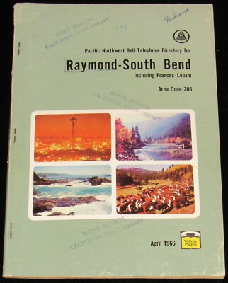1966 WASHINGTON TELEPHONE DIRECTORY, RAYMOND, SOUTH BEND, FRANCES ...