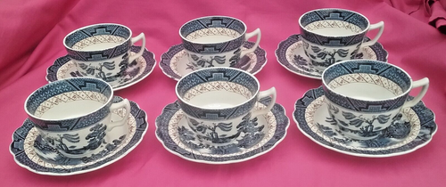 6 Booths blue & white A8025 Real Old Willow pattern vintage tea cups ...
