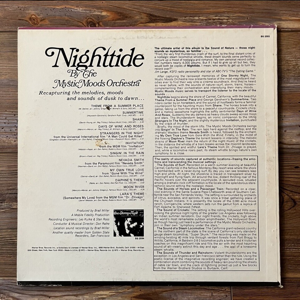 The Mystic Moods Orchestra Nighttide BS 2593 LP Vinyl / Warner Bros. Records | eBay
