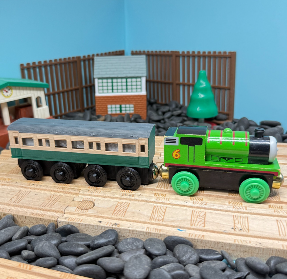 Wooden Railway Express Coach Green/Tan Custom Made for Thomas Train | eBay