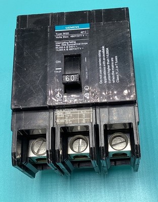 New Circuit Breaker Siemens BQD360 60 Amp 3 Pole 480/277V Bolt On Type ...