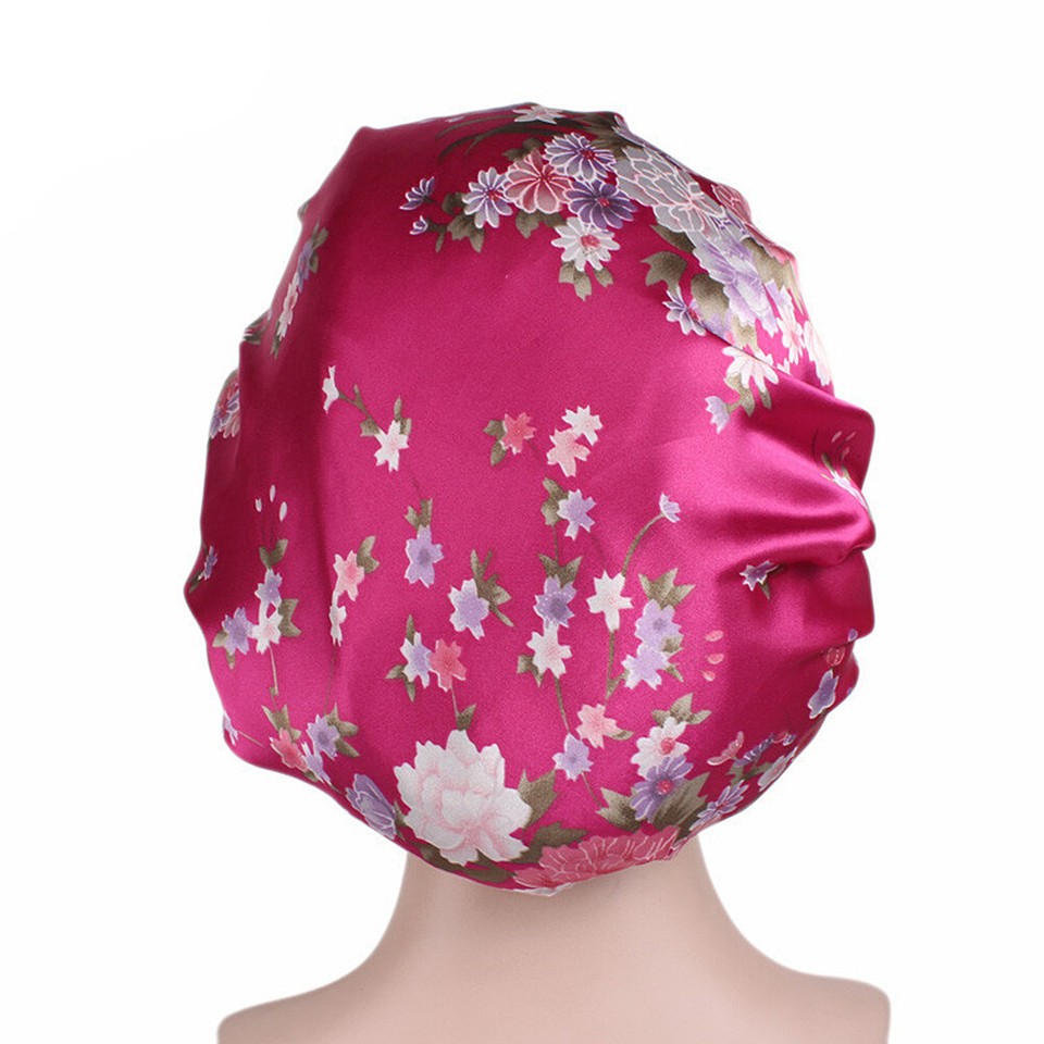 US Women Satin Night Sleep Cap Hair Bonnet Hat Silk Head Cover Wide ...
